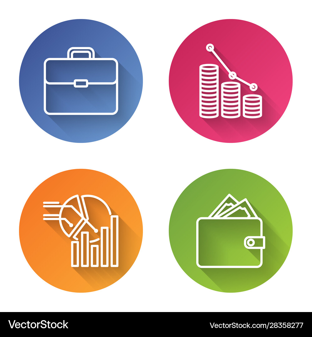 Set line briefcase pie chart infographic and coin Vector Image
