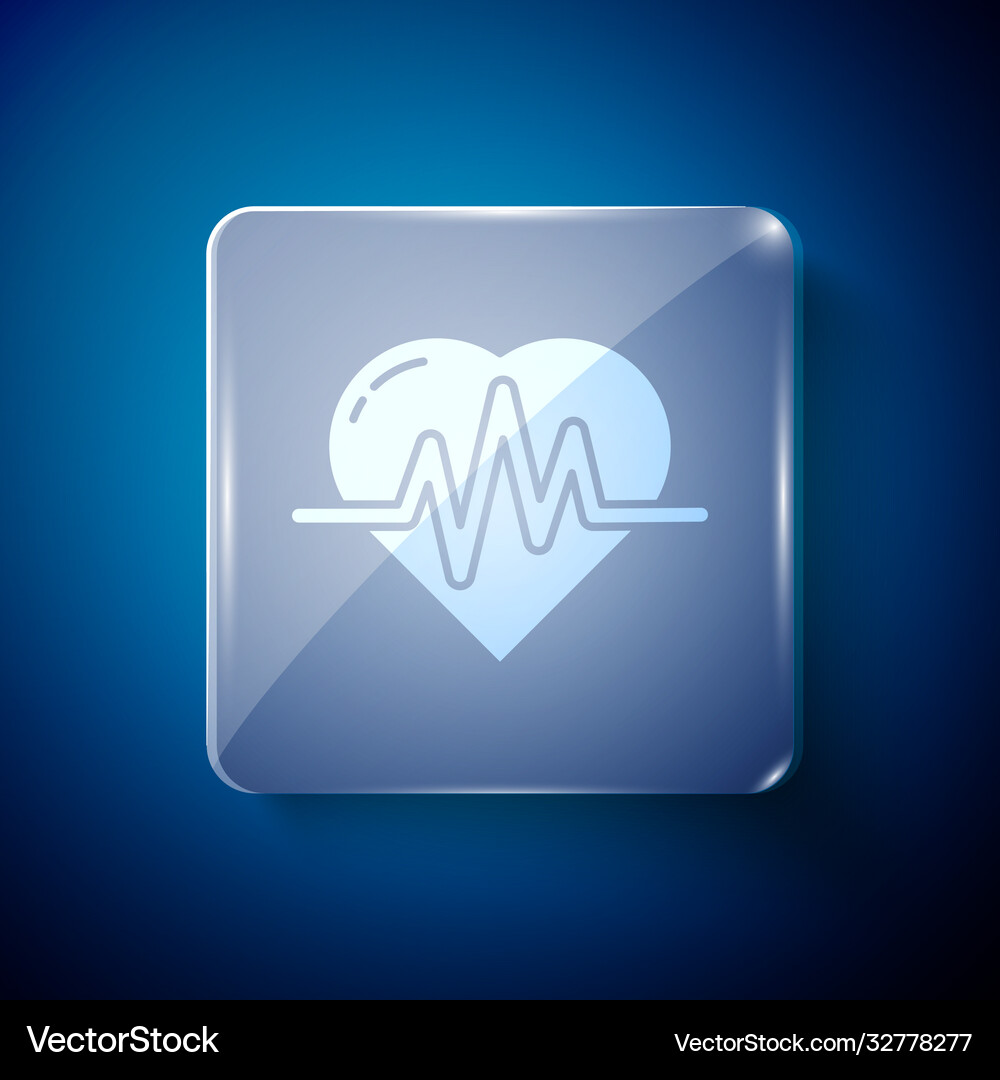 White heart rate icon isolated on blue background Vector Image