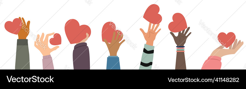 Charity Hands with Donation Hearts Royalty Free Vector Image
