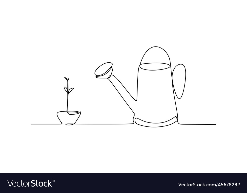 Continuous line drawing watering plants Royalty Free Vector Continuous line drawing watering plants Royalty Free Vector