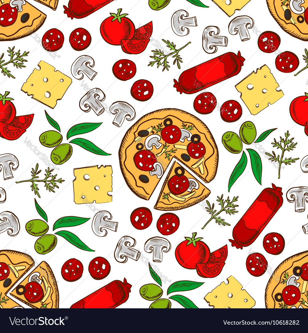 Italian pizza with ingredients seamless pattern Vector Image Italian pizza with ingredients seamless pattern Vector Image