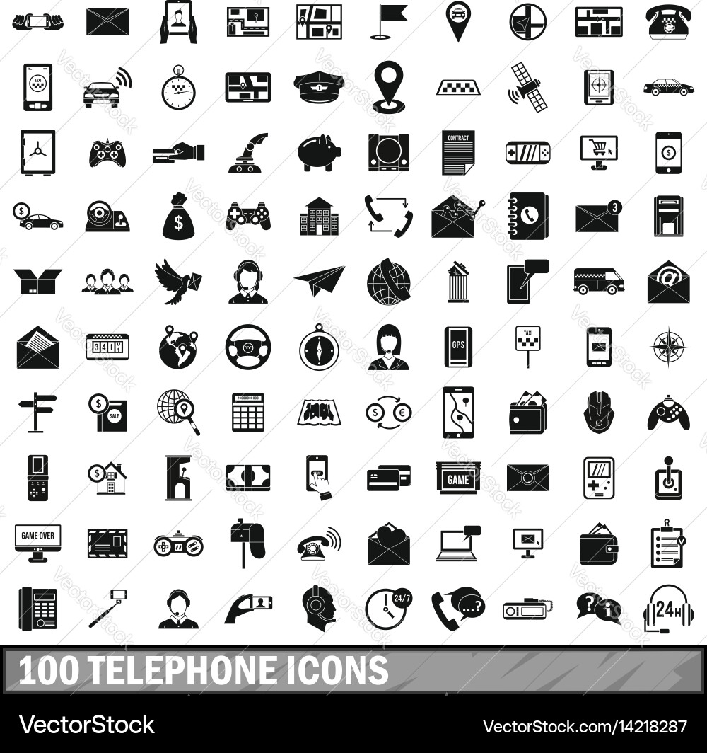 100 telephone icons set simple style Royalty Free Vector