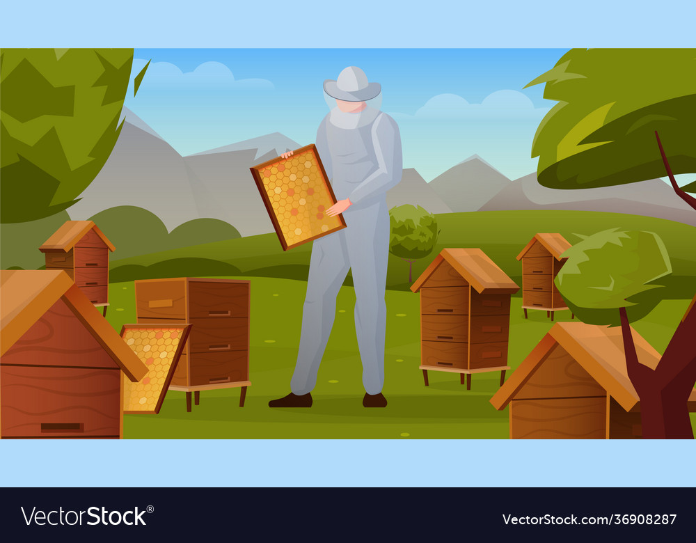 Apiary horizontal flat composition Royalty Free Vector Image