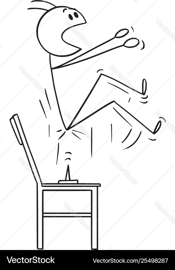 Cartoon man who sit down on thumbtack or Vector Image