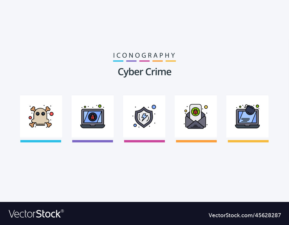 Cyber crime line filled 5 icon pack including Vector Image