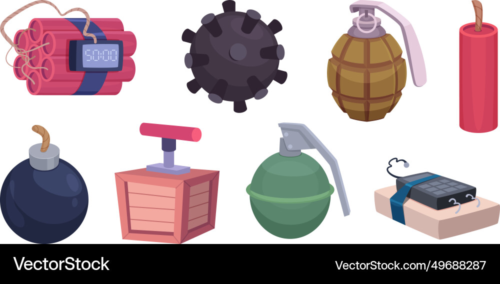 Dynamite cartoon bomb and military tools wartime Vector Image