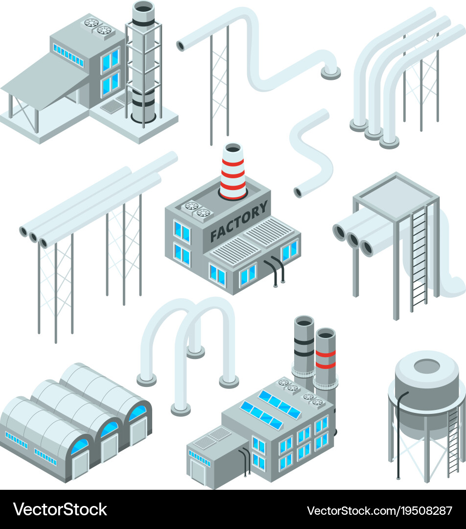 Factory pipe and set industrial buildings Vector Image