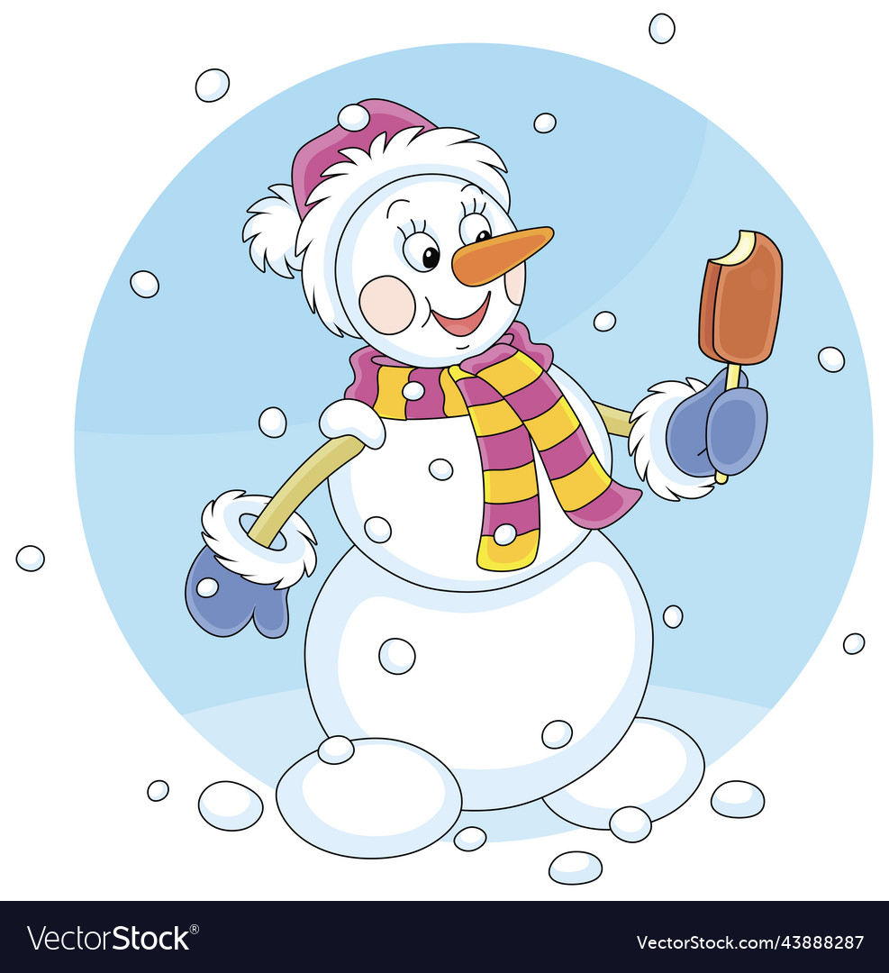 Funny snowman with a chocolate ice cream Vector Image