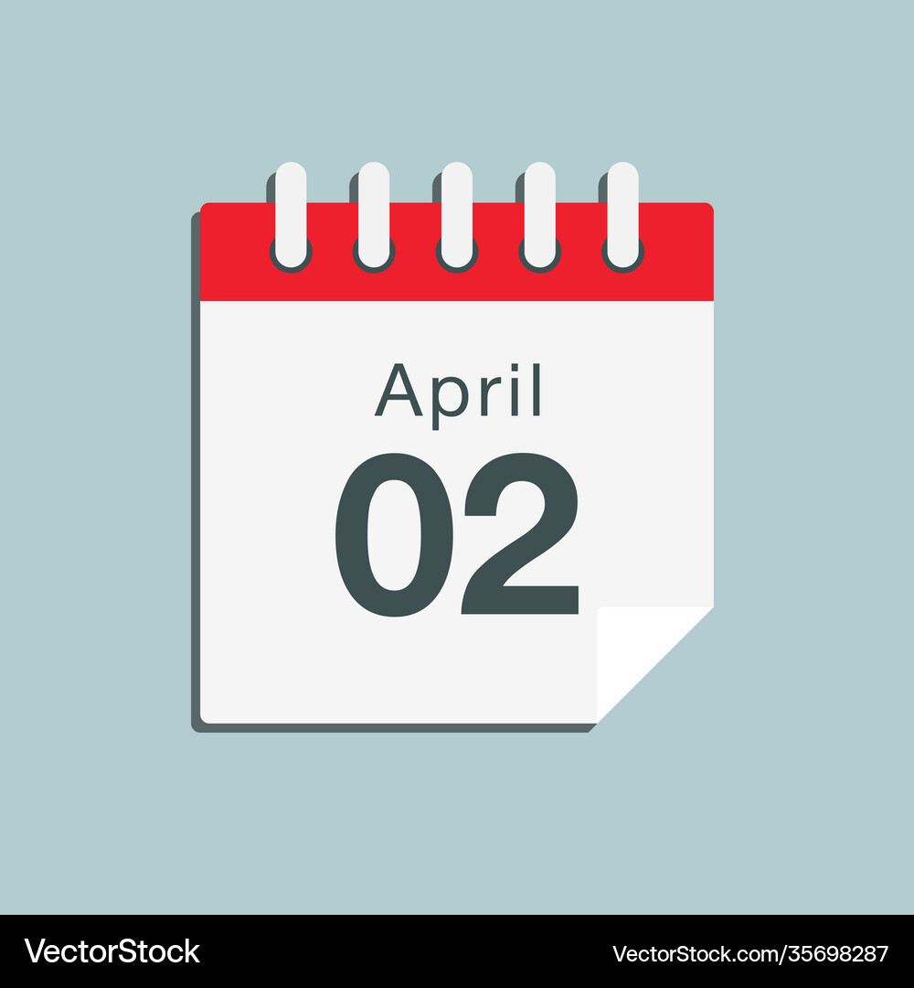 Icon day date 2 april template calendar page Vector Image