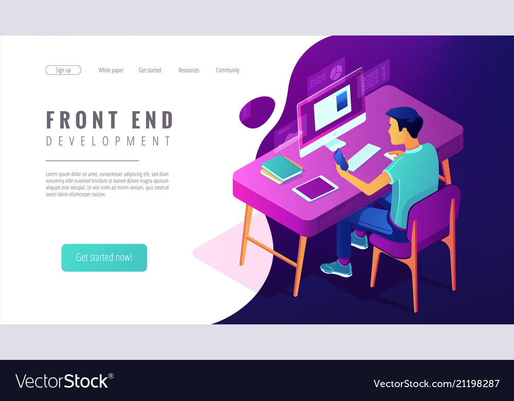 Isometric front end development landing page Vector Image