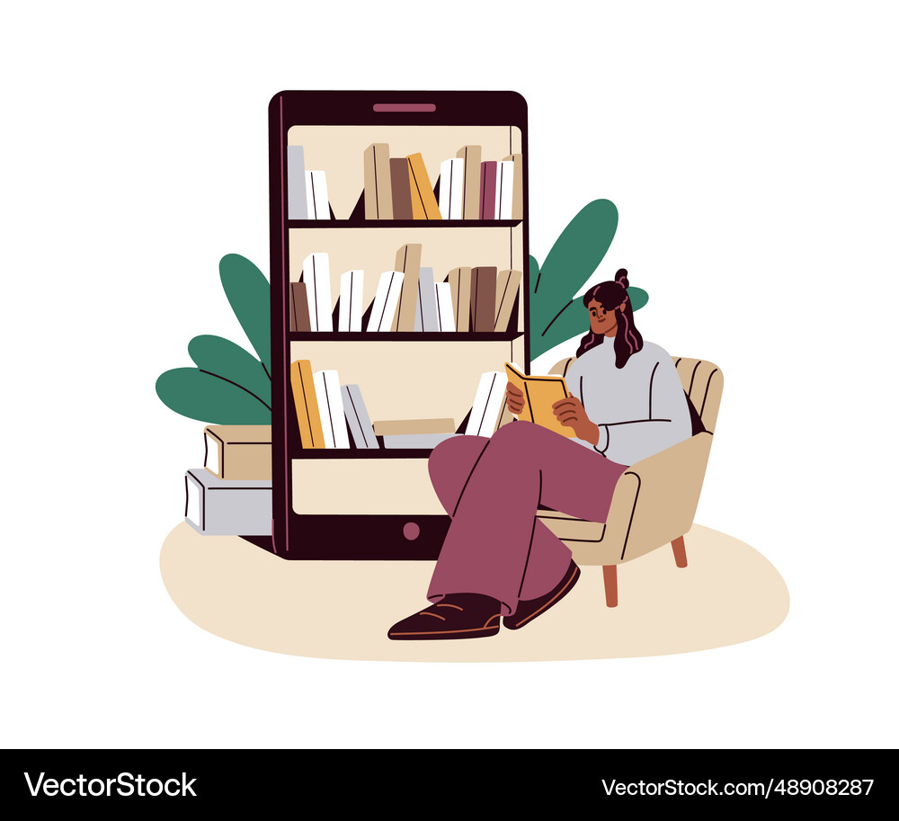 Online library with ebooks woman studying Vector Image