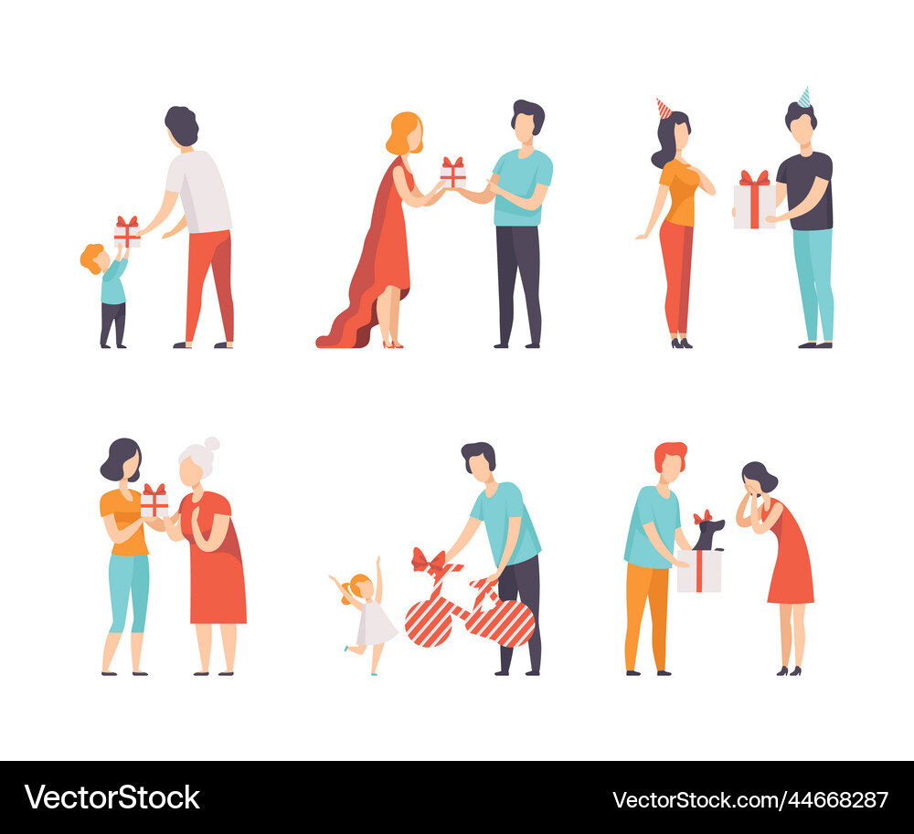 People characters giving and receiving wrapped Vector Image