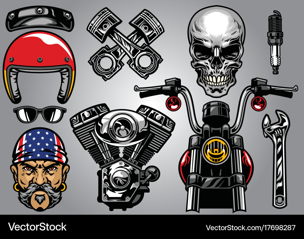 Set of high detailed motorcycle element Royalty Free Vector