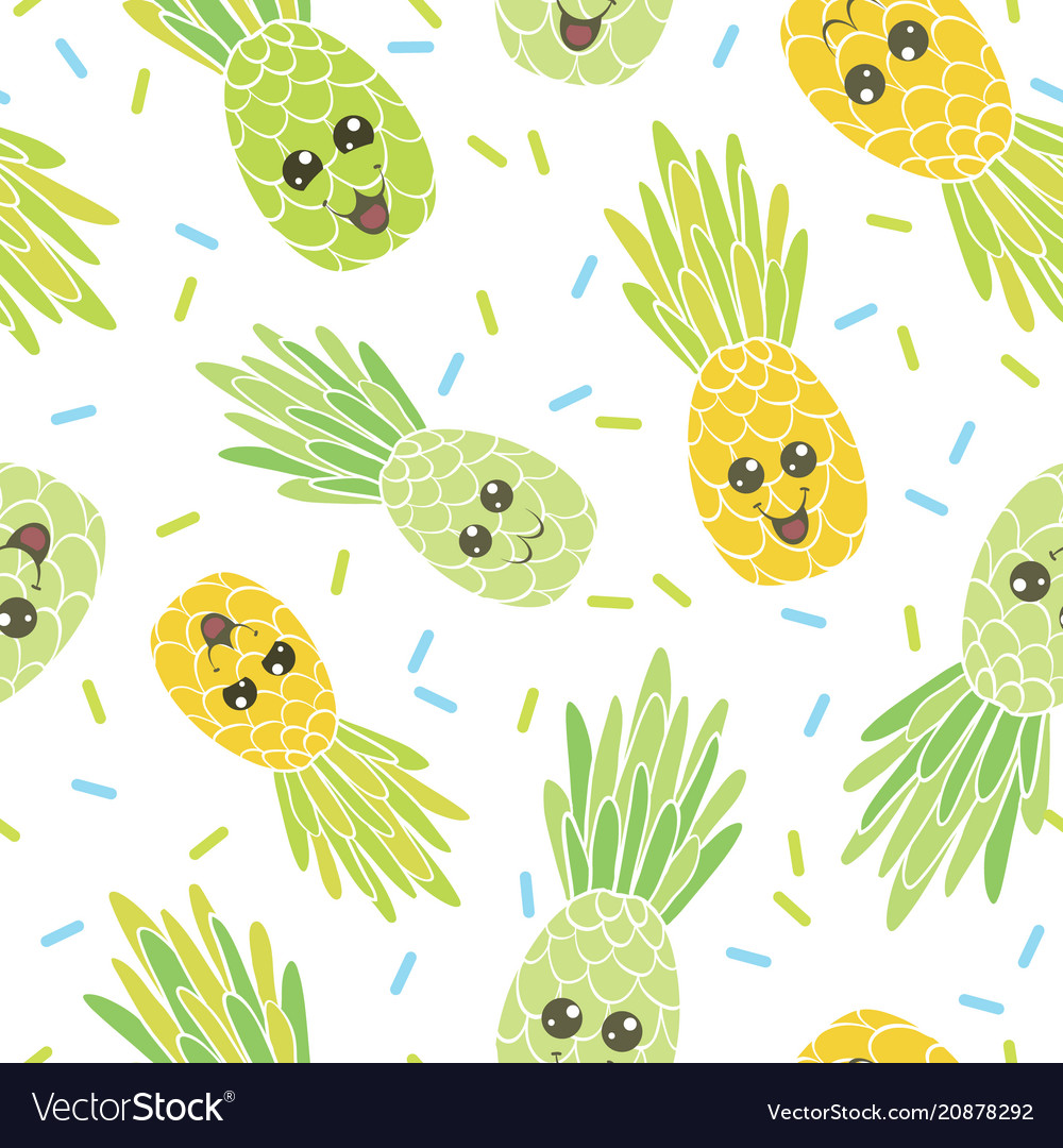 Cute pineapple faces seamless repeat pattern Vector Image