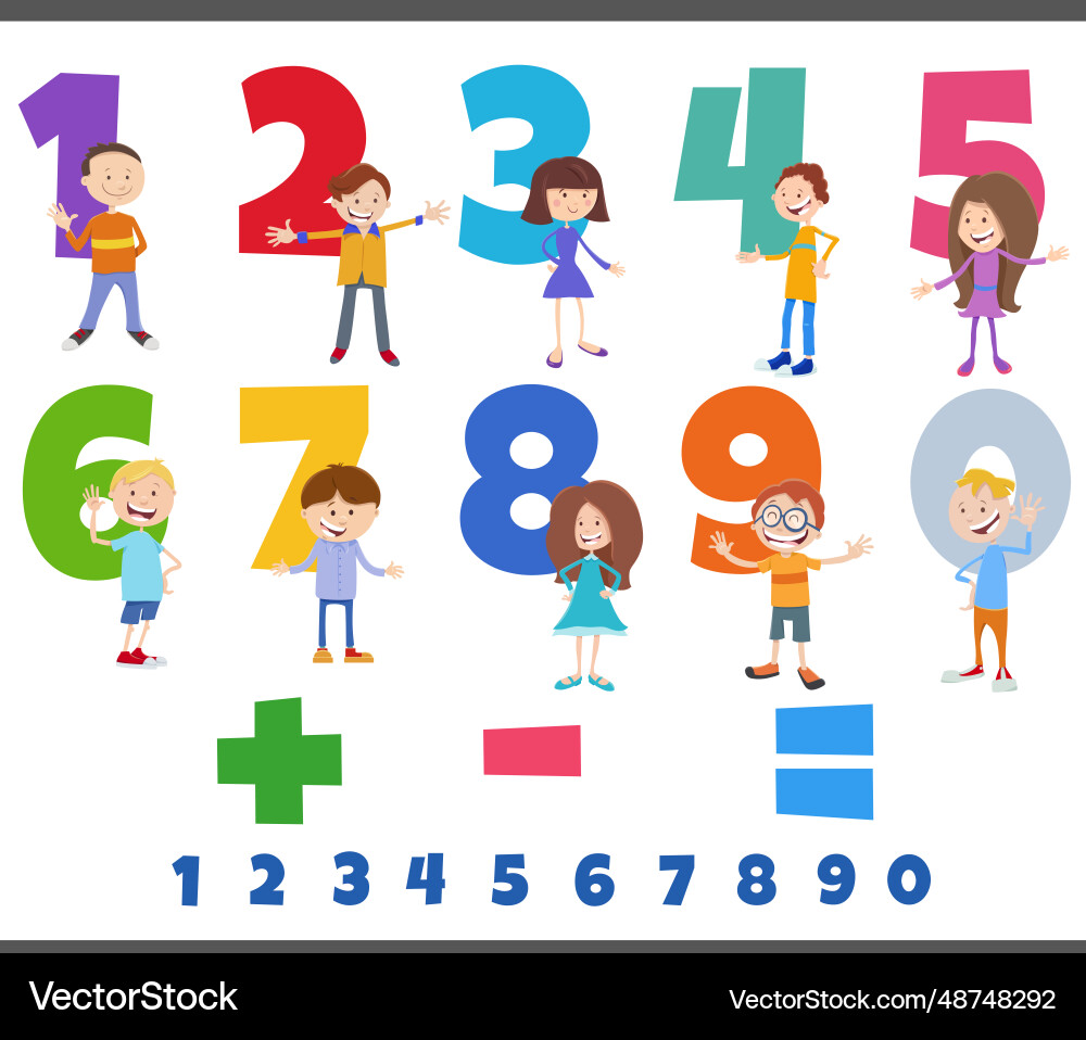 Educational numbers set with comic children Vector Image