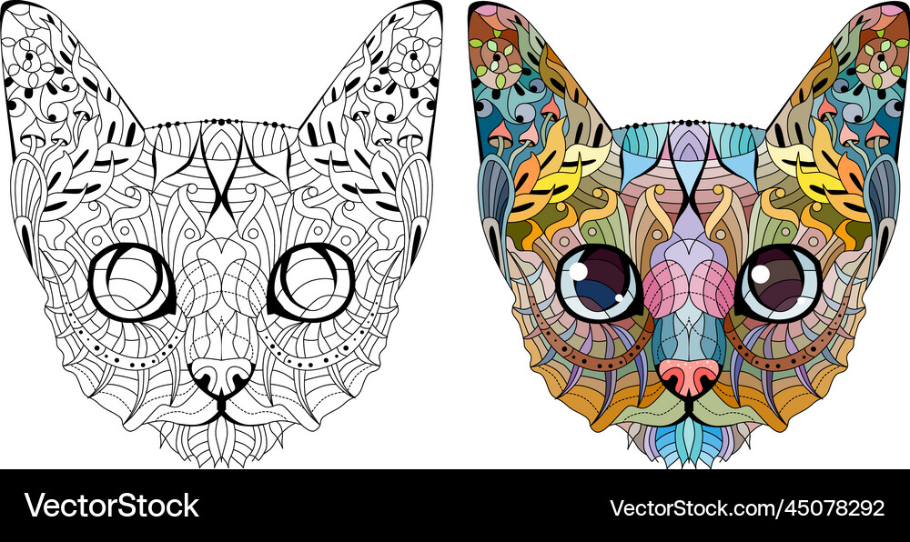 Entangle stylized head of cat hand drawn lace Vector Image