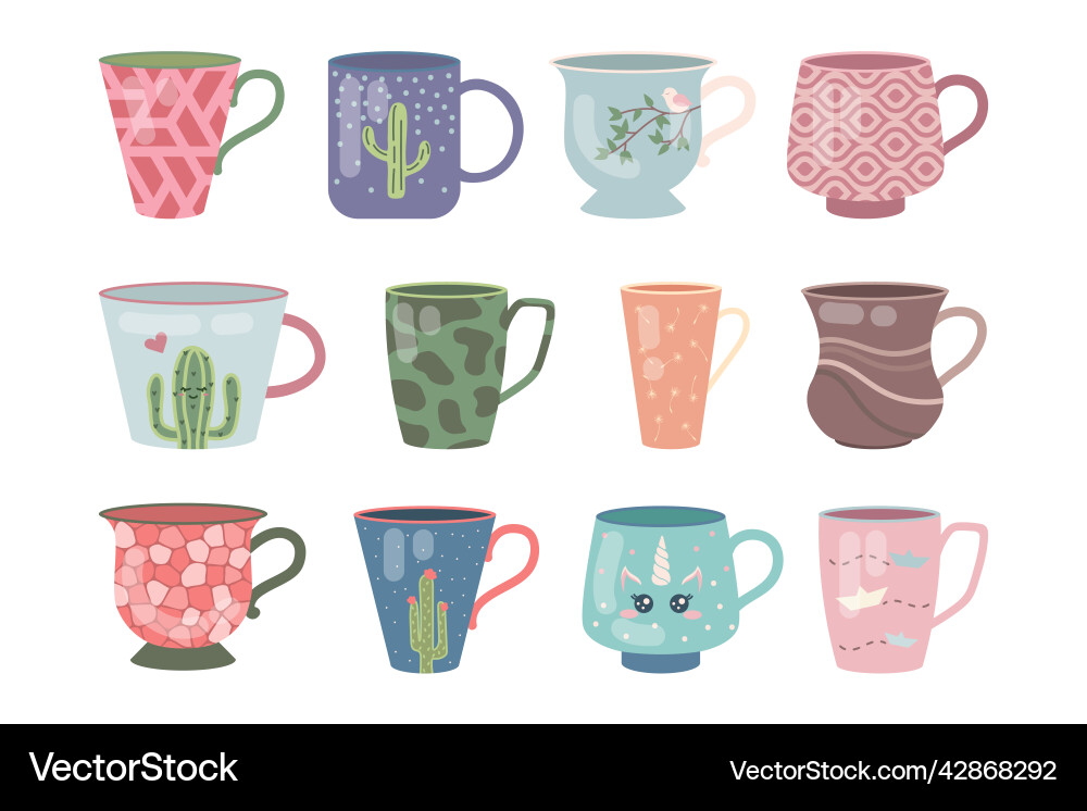 Modern ceramic or porcelain cups cartoon set Vector Image