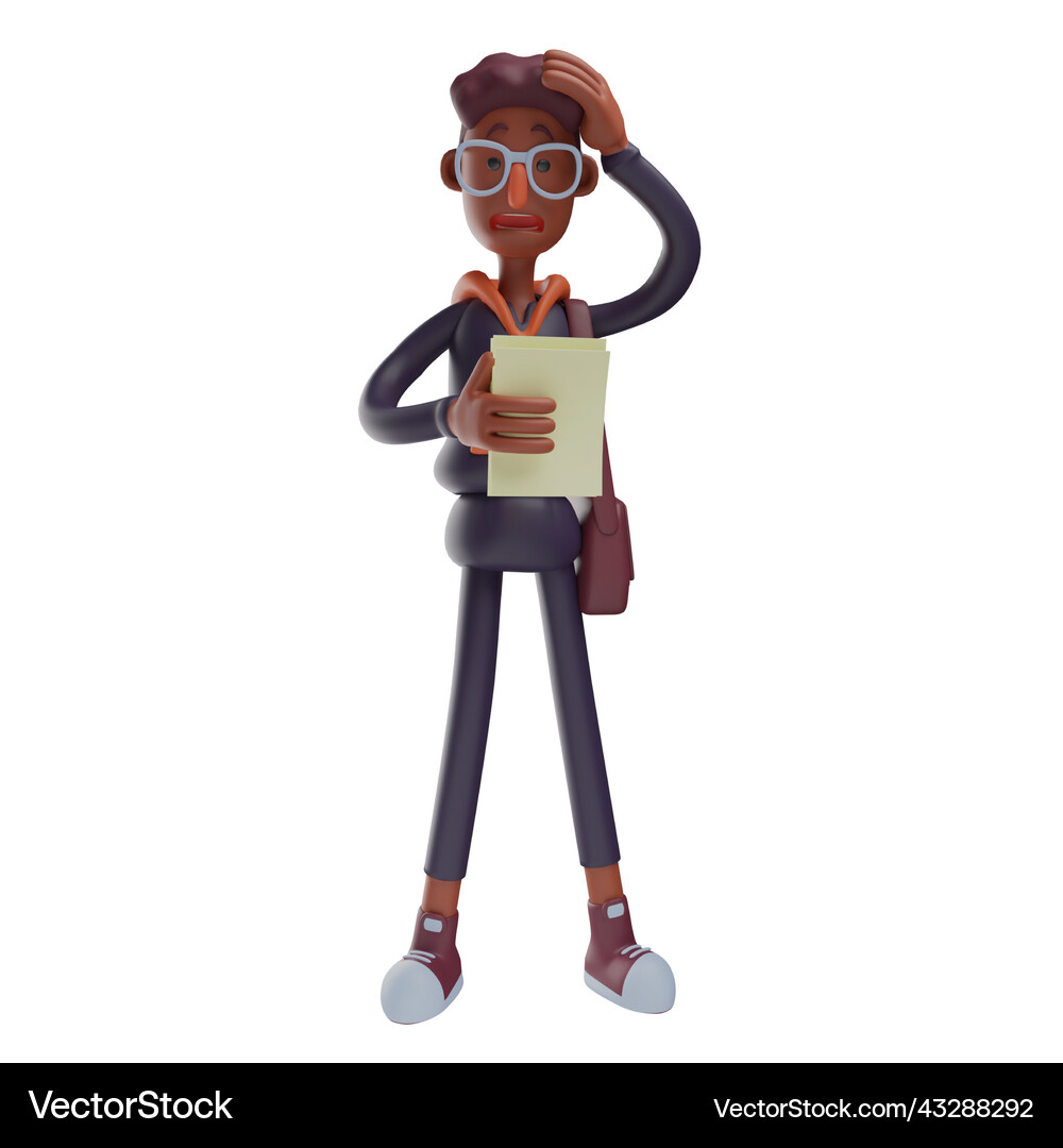 Student 3d cartoon character feel shocked Vector Image