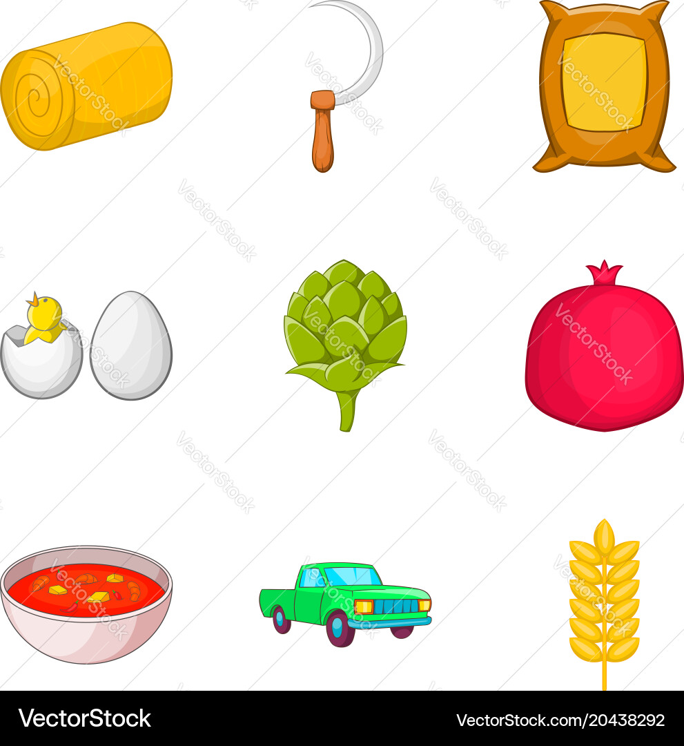 Vegetable prolapse icons set cartoon style Vector Image