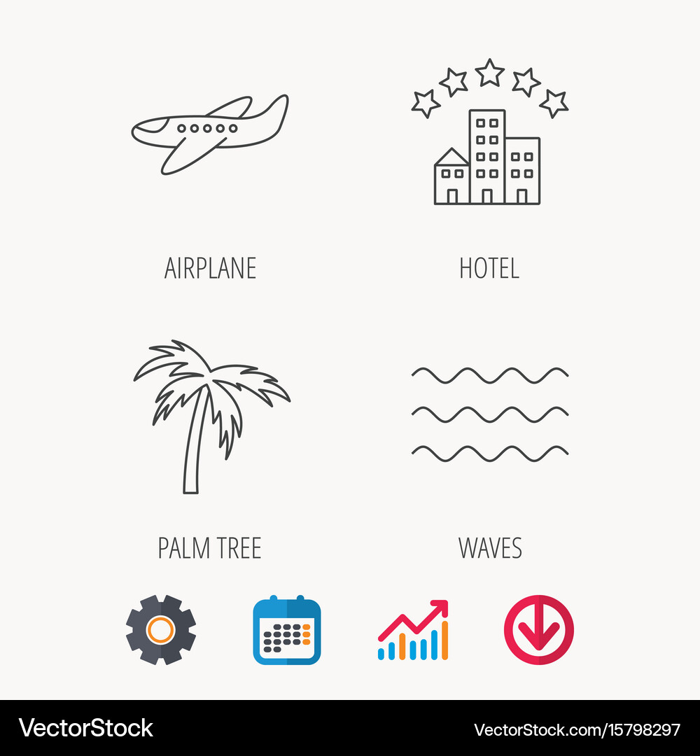 Airplane waves and palm tree icons Royalty Free Vector Image