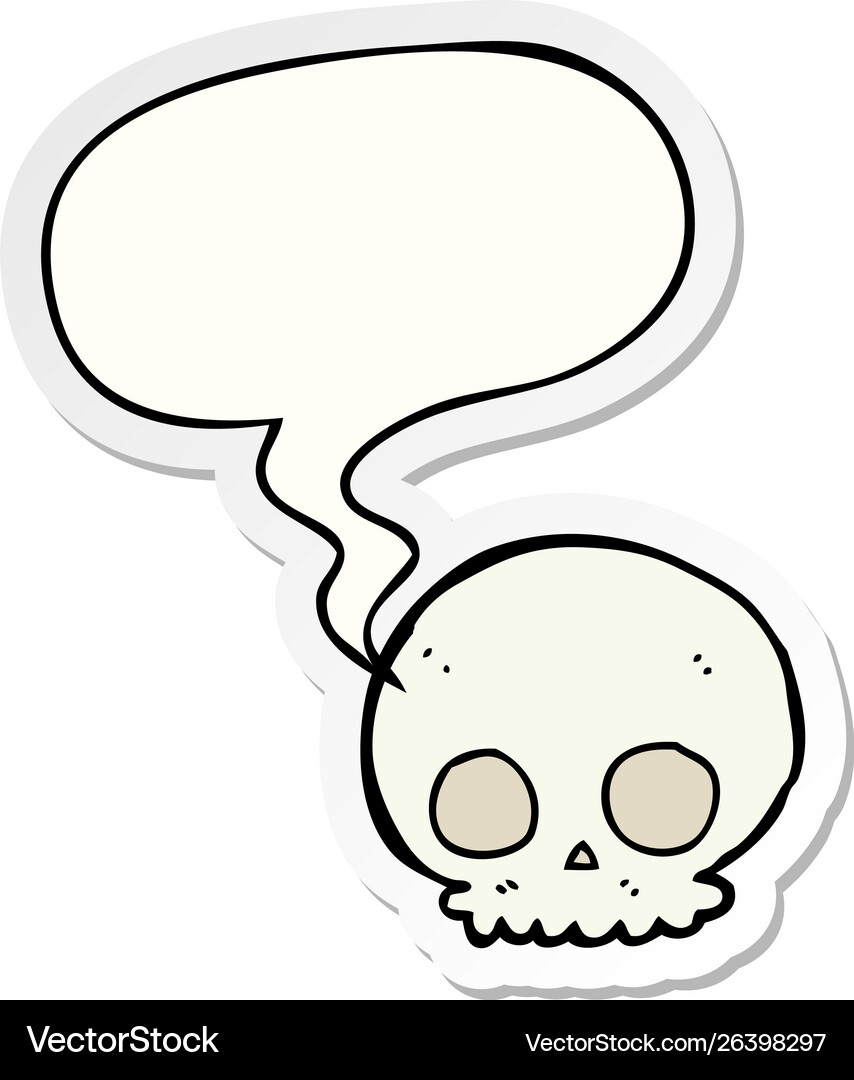 Cartoon skull and speech bubble sticker Royalty Free Vector