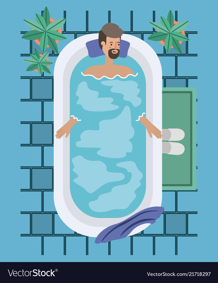 Man With Beard Taking A Bath Tub Royalty Free Vector Image