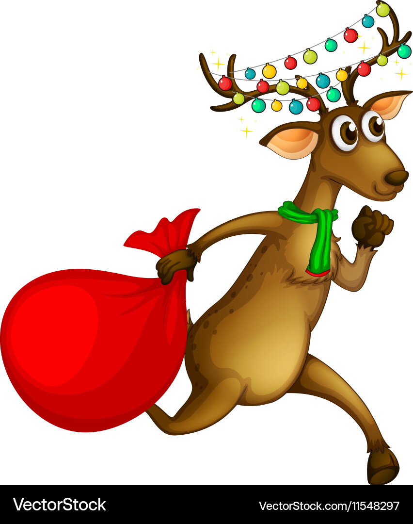 Reindeer running with red bag Royalty Free Vector Image