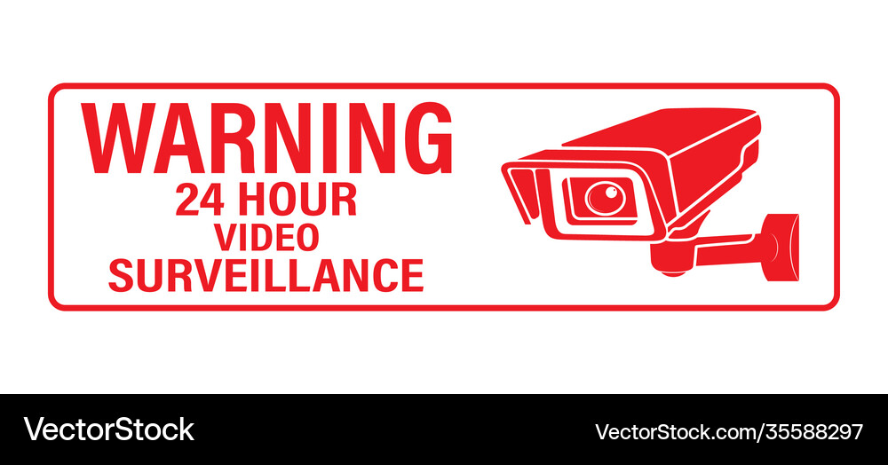 Warning 24 hours video surveillance video Vector Image