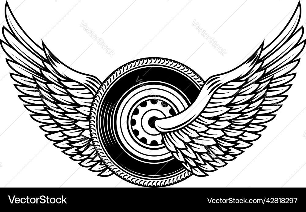 Winged wheel in monochrome style design element Vector Image