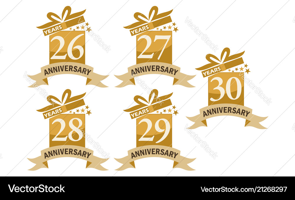 Year gift box ribbon anniversary set Royalty Free Vector
