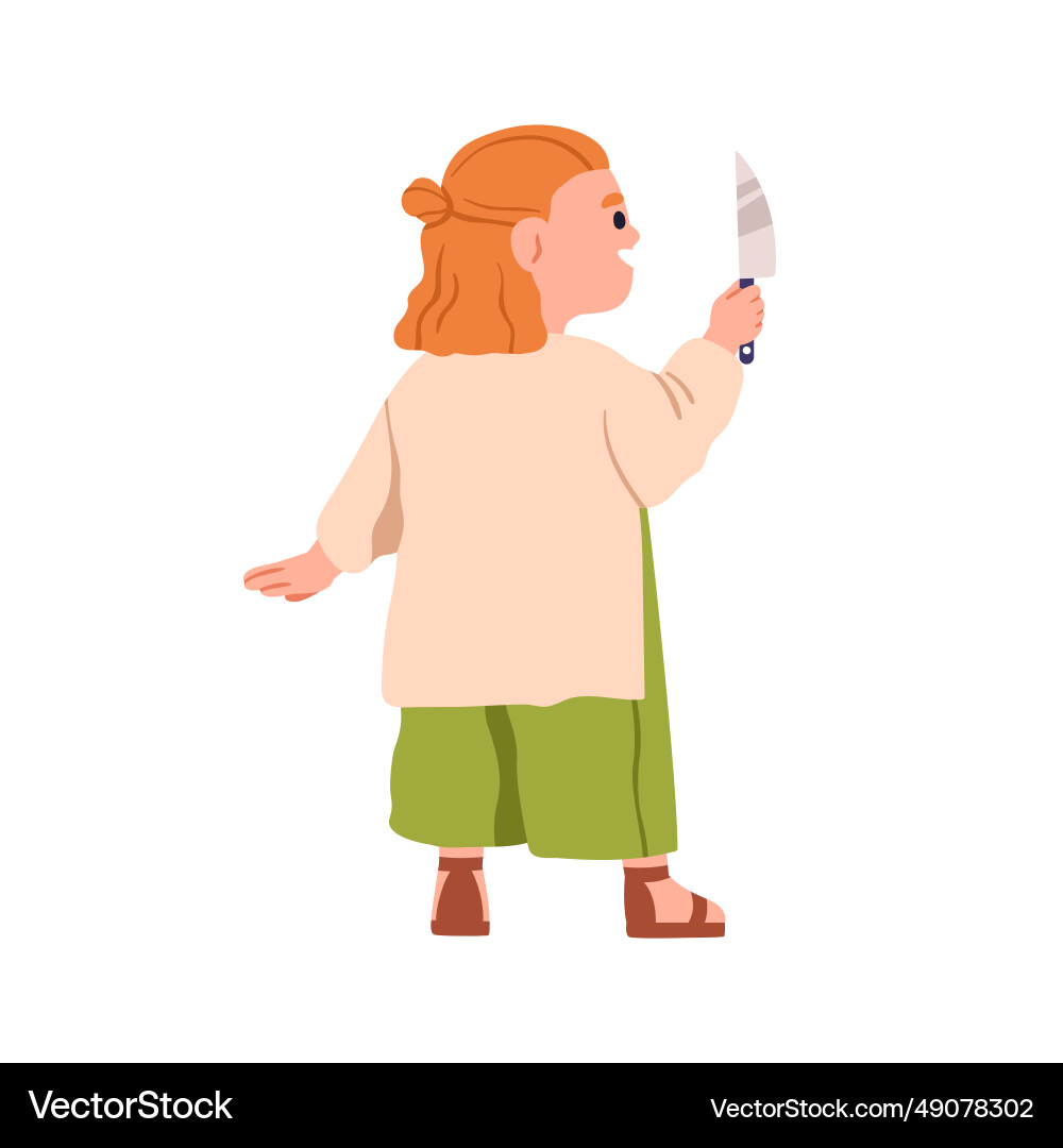 Child playing with kitchen knife in hand little Vector Image