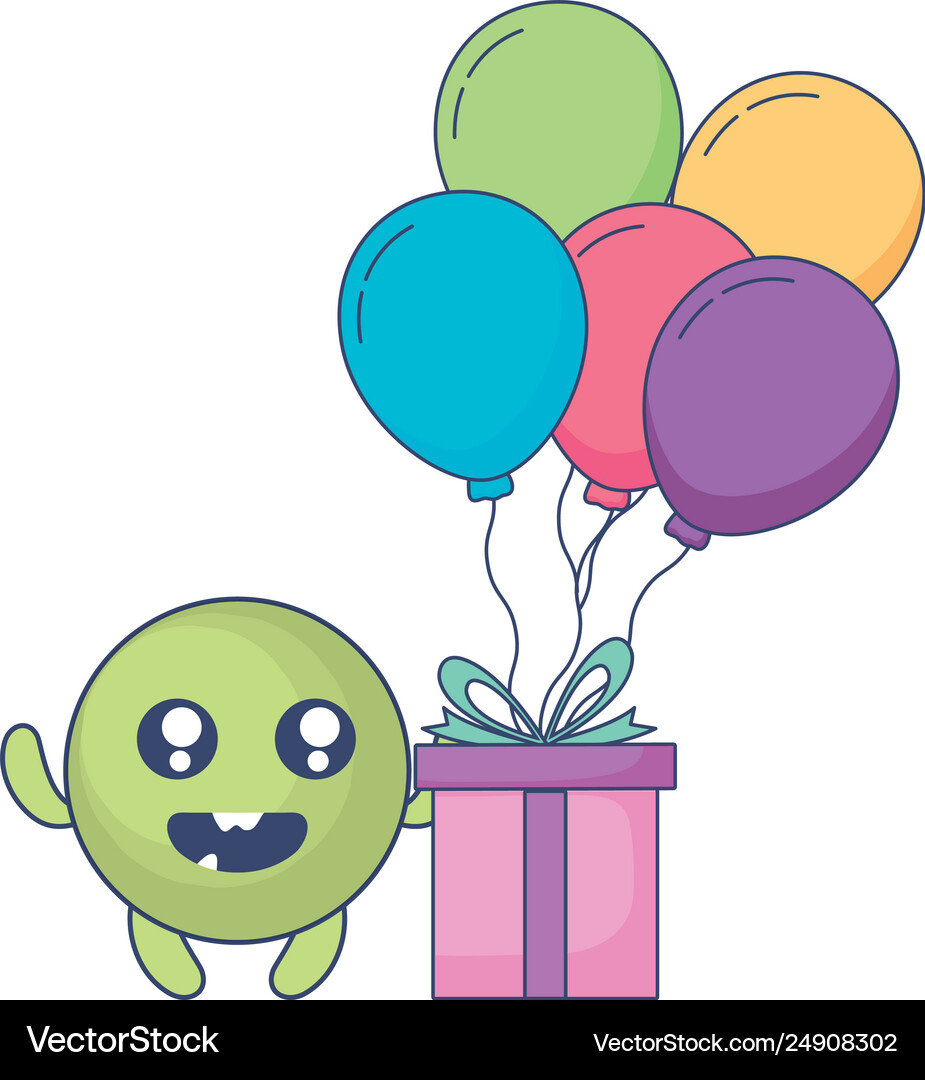 Emoticon face with balloons helium and gift Vector Image