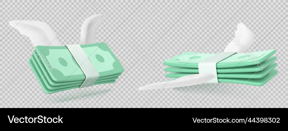 Flying stack of money with white wings 3d Vector Image