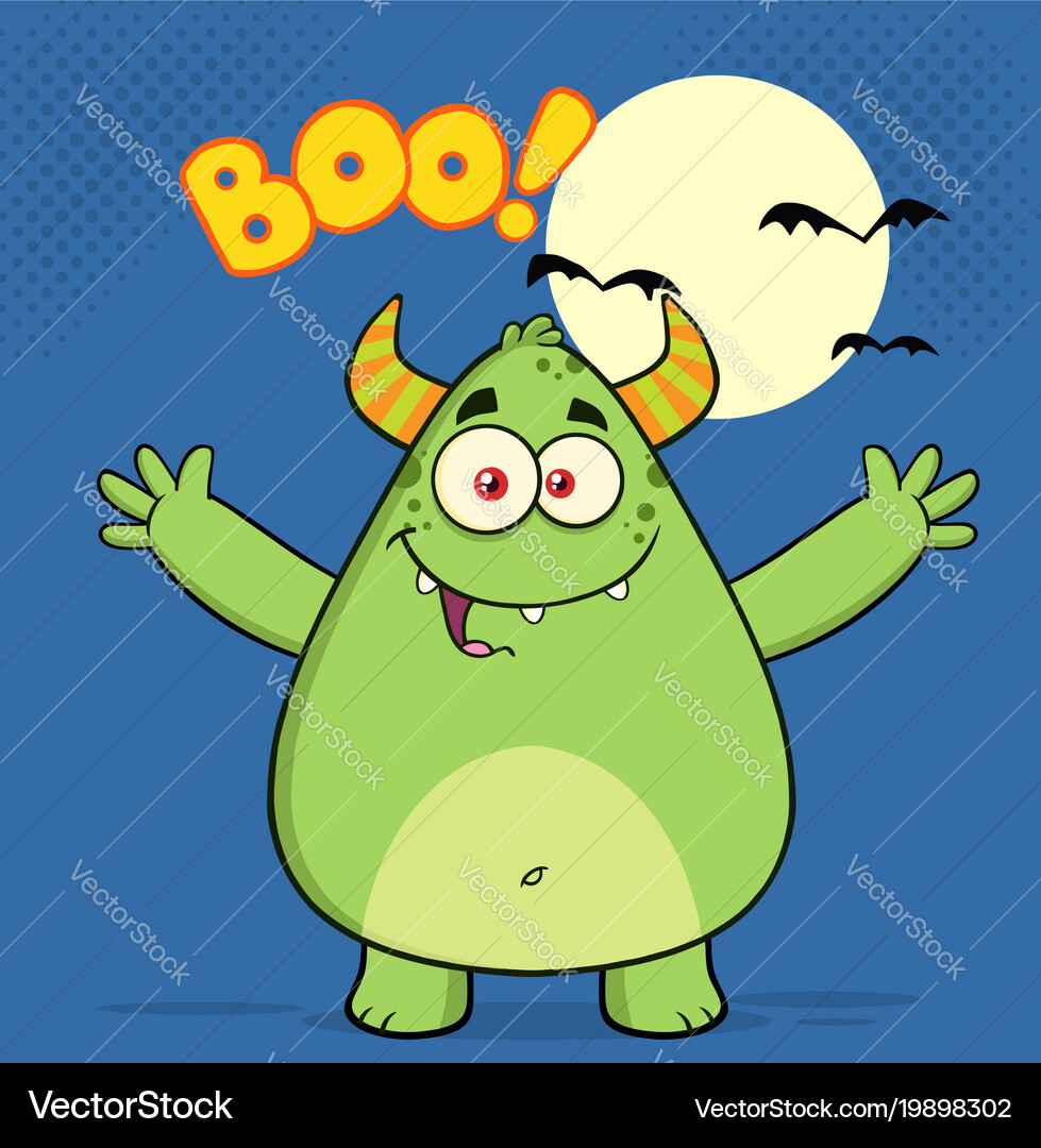 Happy horned green monster Royalty Free Vector Image