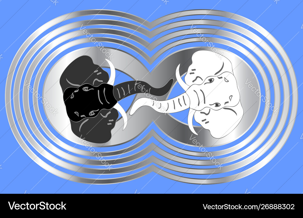 Heads black and white elephants sign infinity Vector Image