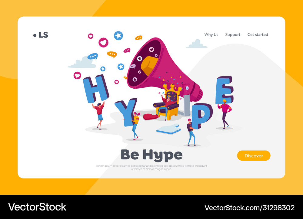 Hype landing page template tiny characters with Vector Image