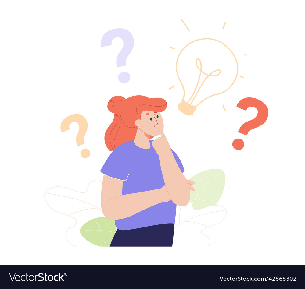 Pensive girl thinking flat Royalty Free Vector Image Pensive girl thinking flat Royalty Free Vector Image