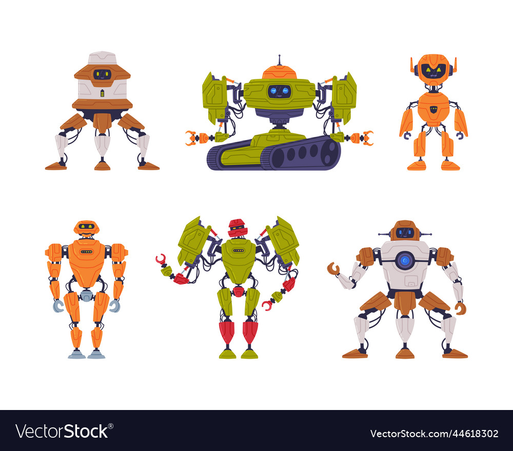 Robots set technical support assistant friendly Vector Image