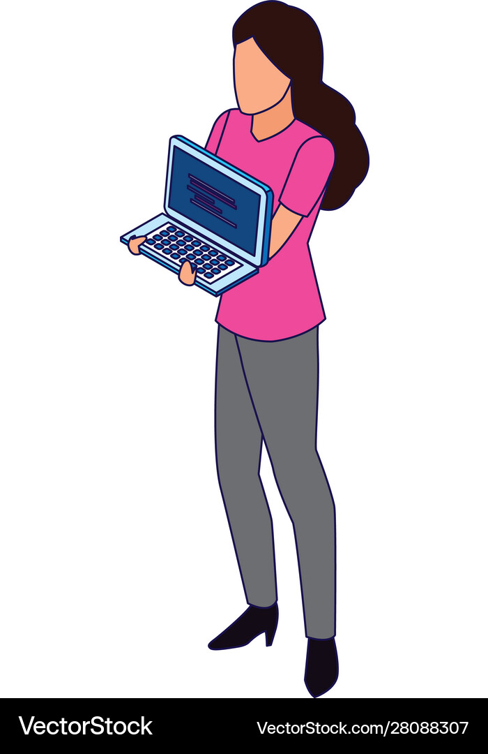 Avatar woman holding a laptop computer icon flat Vector Image