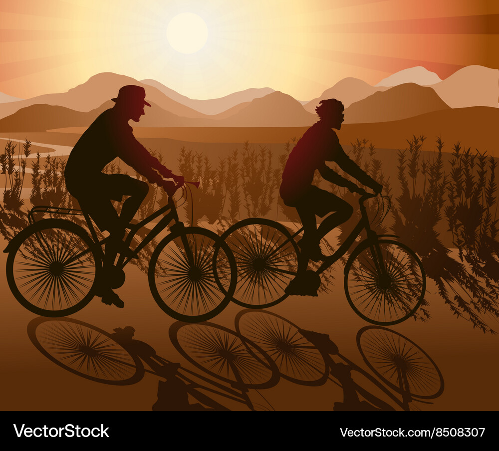 Couple on bicycles a scenic ride Royalty Free Vector Image