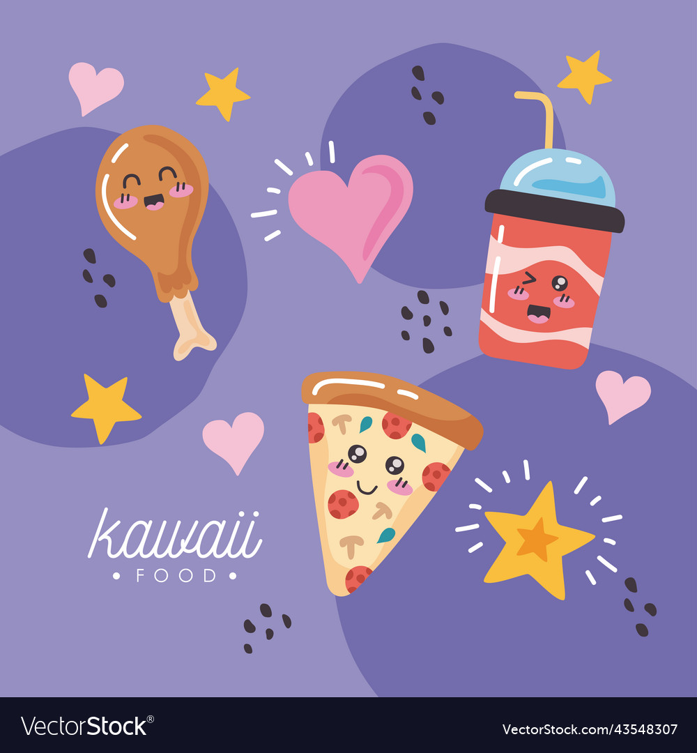 Kawaii food lettering postcard Royalty Free Vector Image