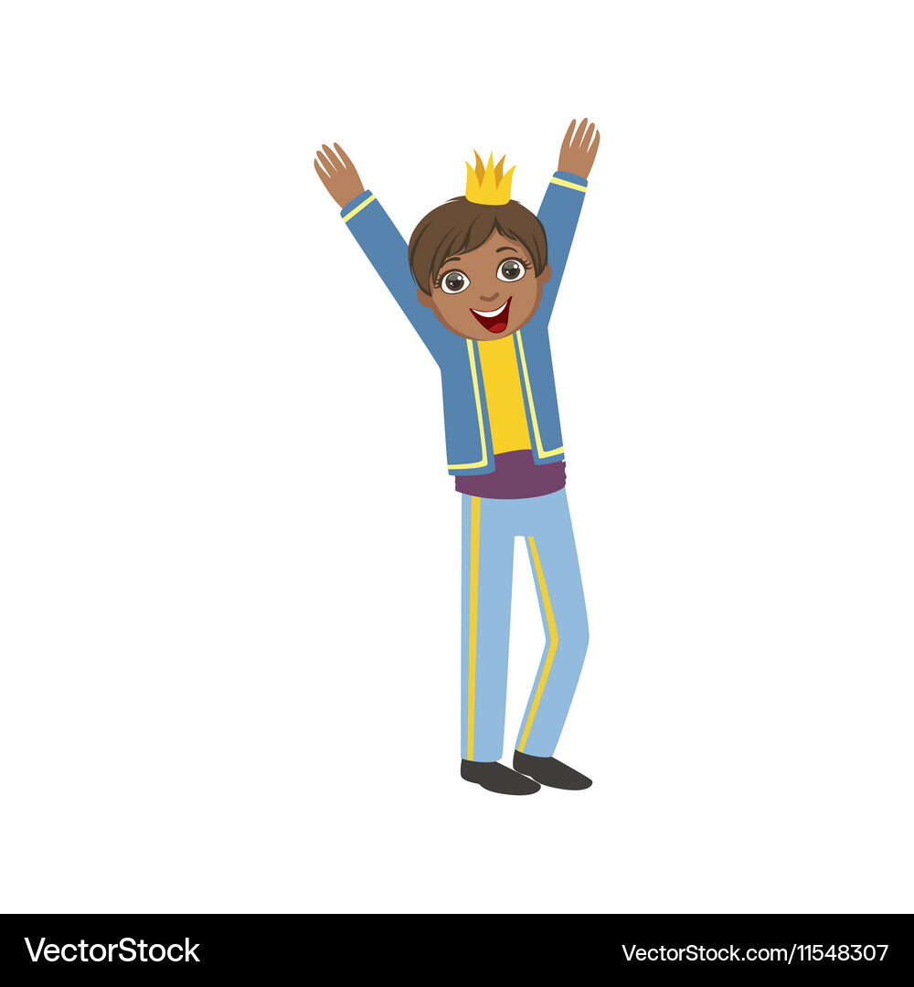 Little boy cheering dressed as fairy tale prince Vector Image