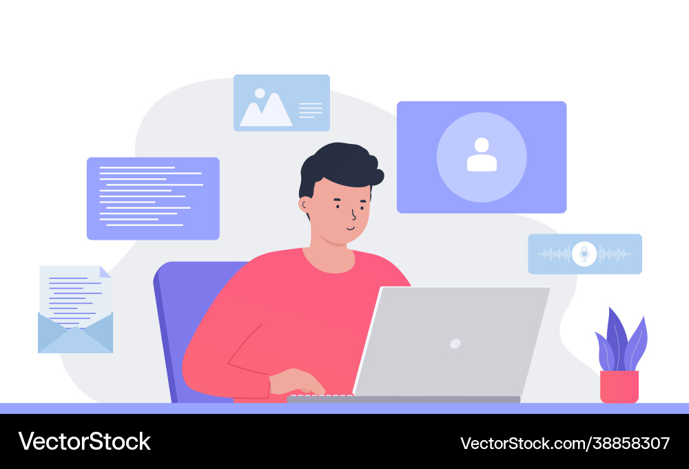 Man conducting a virtual meeting conference call Vector Image