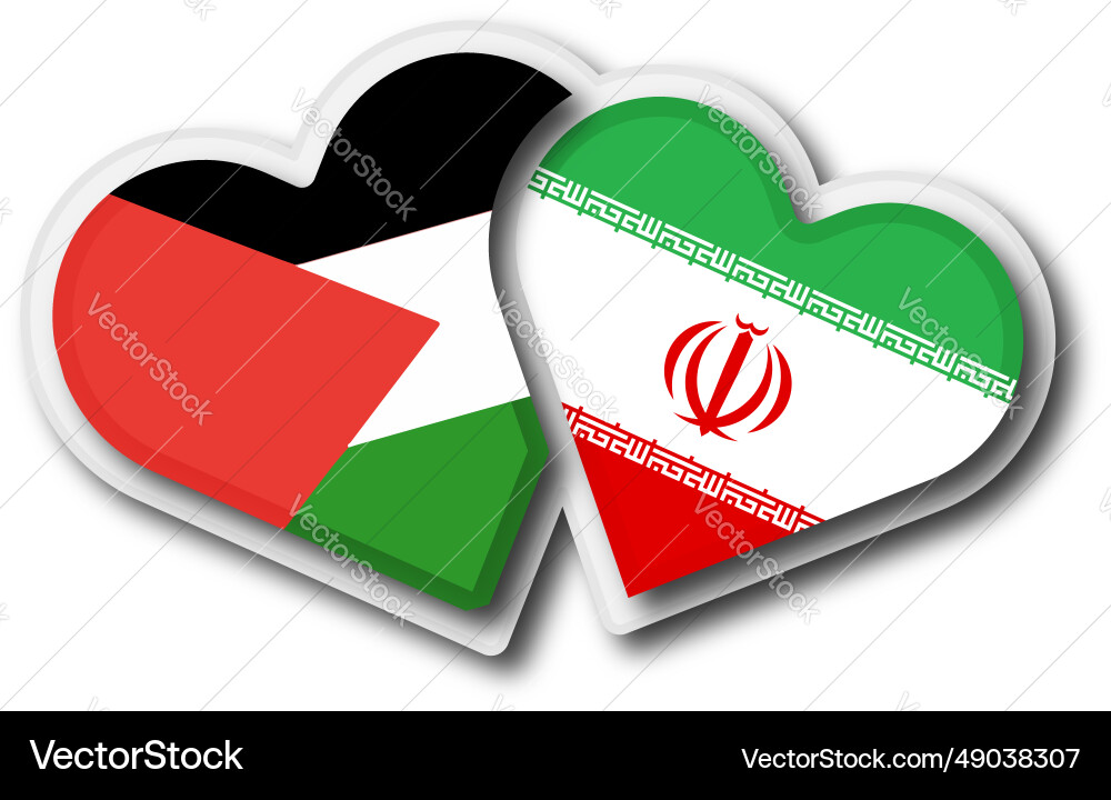 Palestine vs iran flag heart shape Royalty Free Vector Image