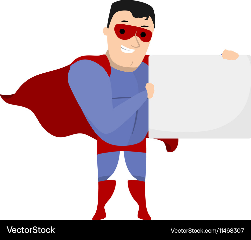 Super hero holding sign at his side Royalty Free Vector