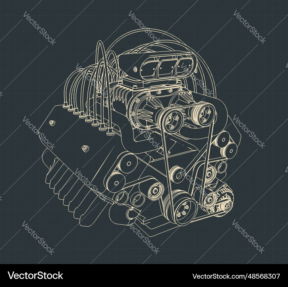 Turbocharged engine blueprint Royalty Free Vector Image