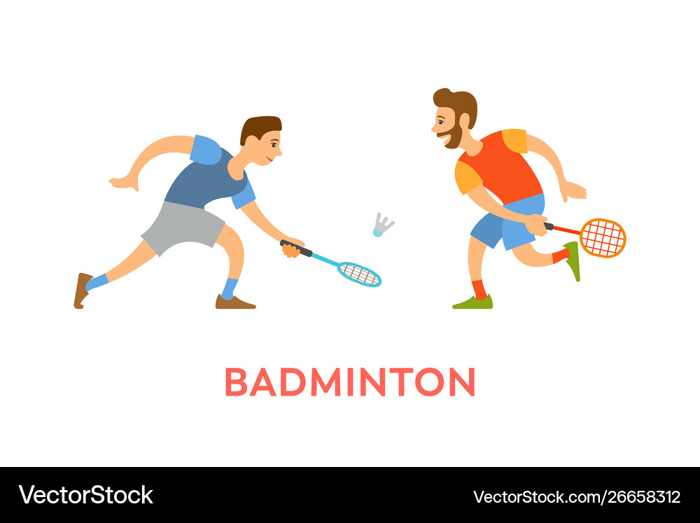 Badminton players men with rackets playing game Vector Image