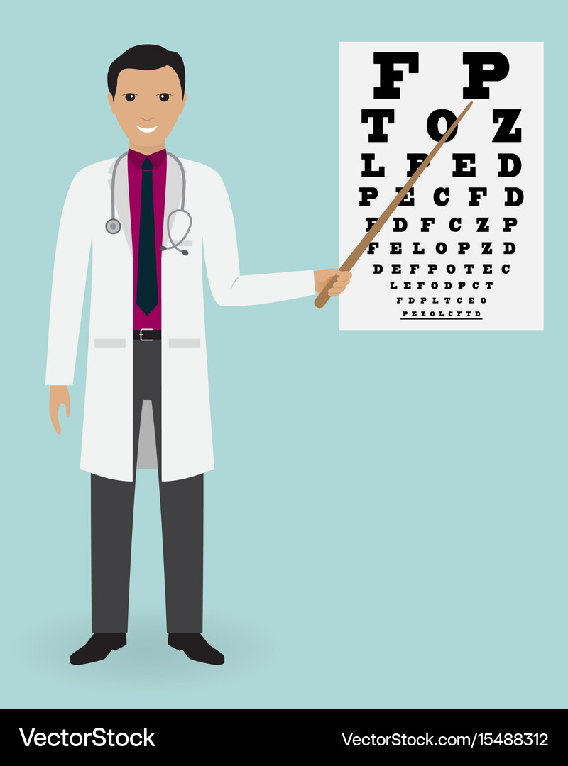 Doctor ophtalmologist points to the vision test Vector Image