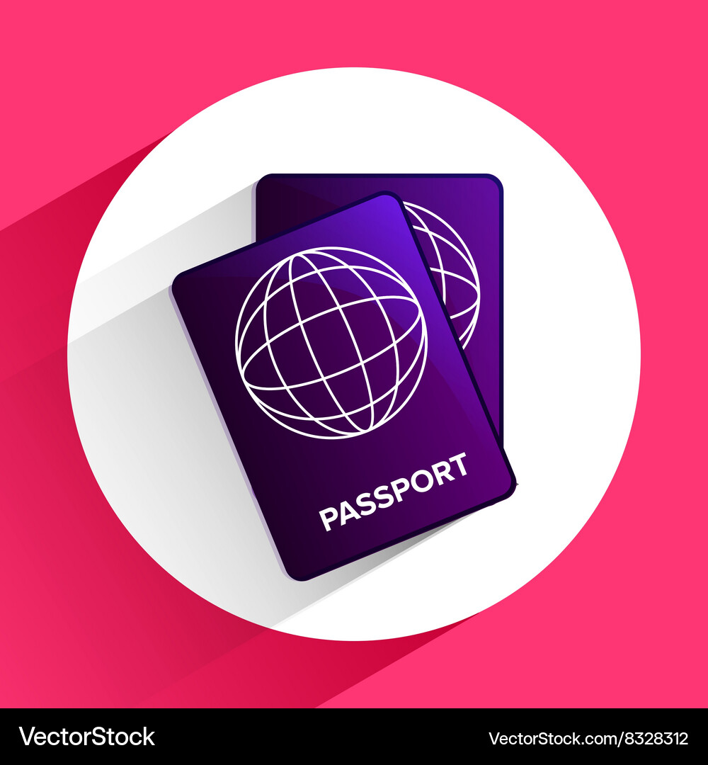 Flat passport icon for travel on background Vector Image