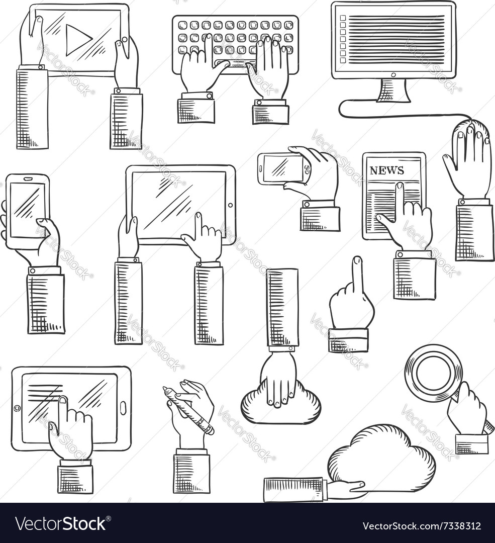 Human hands with digital devices Royalty Free Vector Image